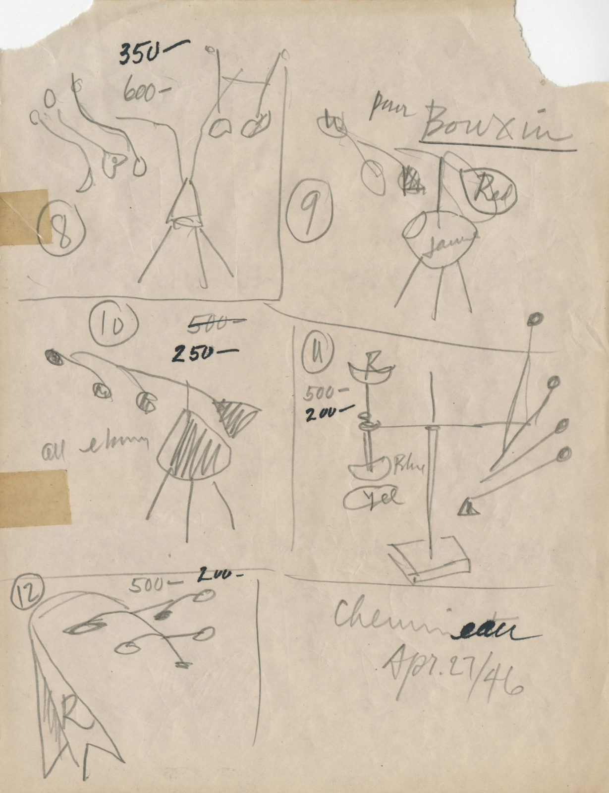 Inventory drawing for Galerie Louis Carré exhibition (1946) | Calder ...